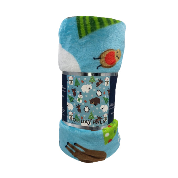 Plazatex Holiday Pals Micro plush Design All Season Blue Color 50" X 6 ...